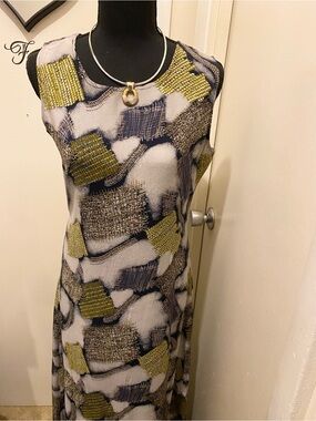 Dresses | Sleeveless Abstract Print Maxi Dress In Olive And Navy Sz ...